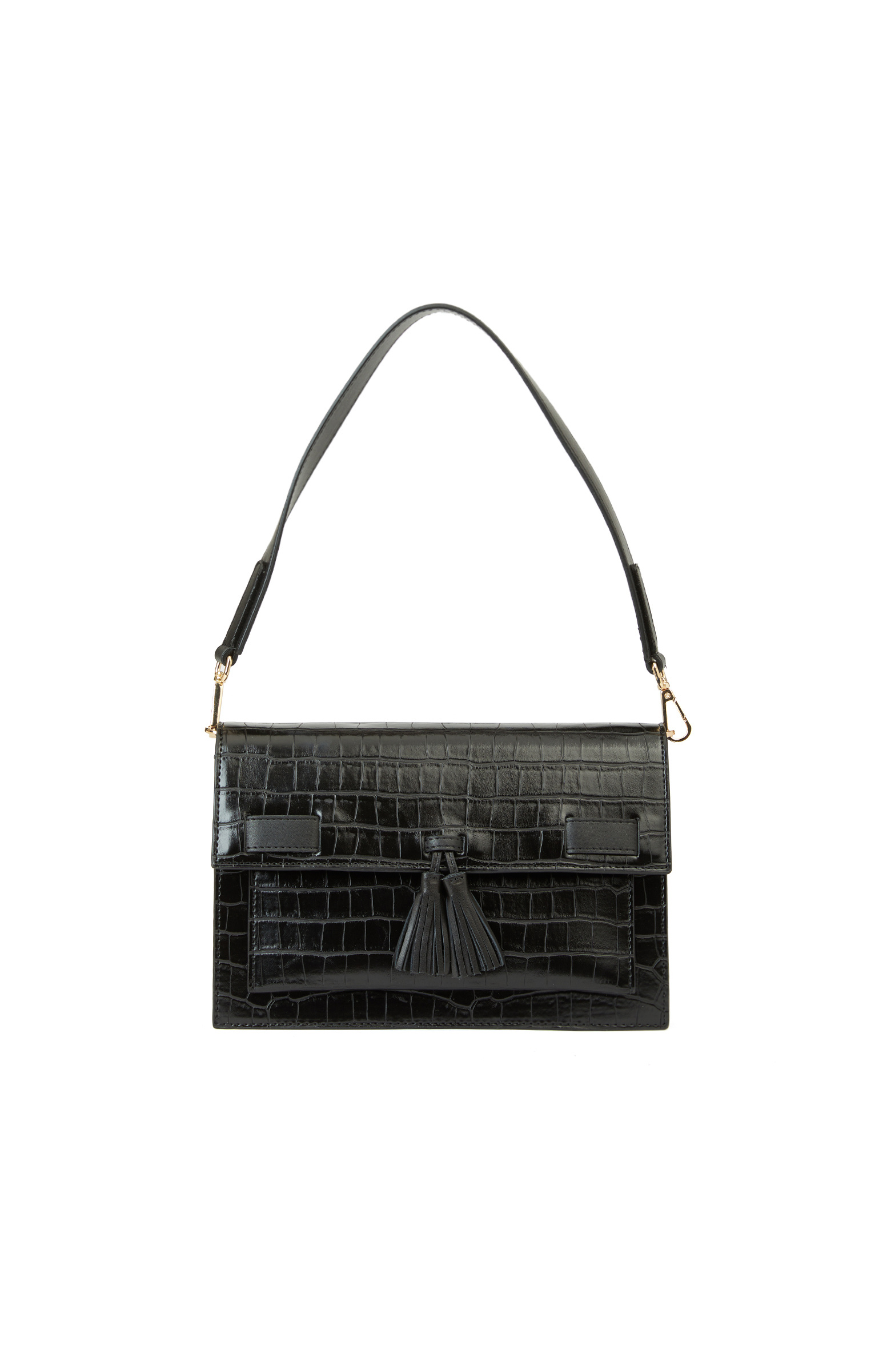 Siyah Krokodil Dokulu Kadın Postacı Çanta