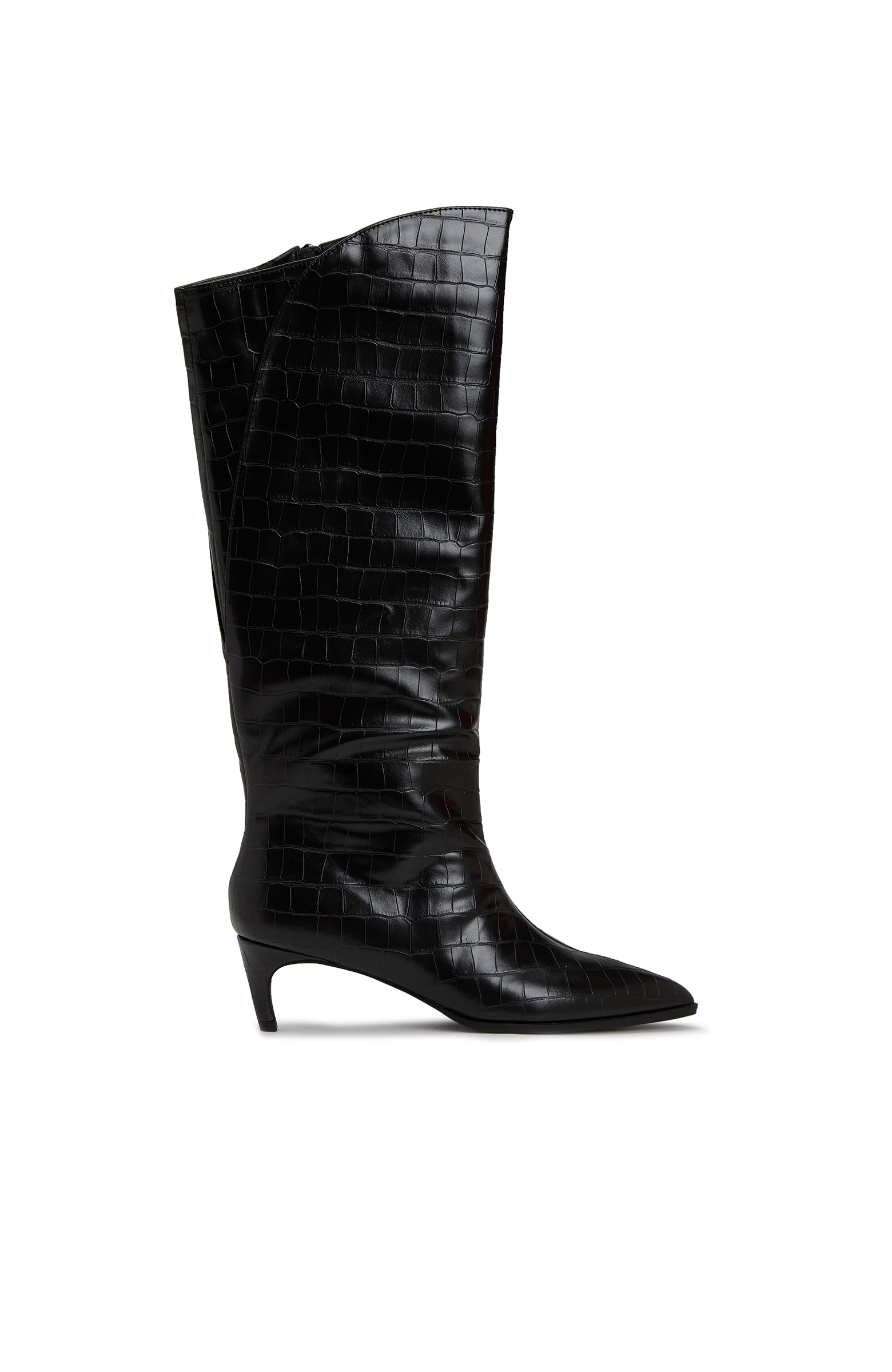 Siyah Krokodil Dokulu Kadın Çizme