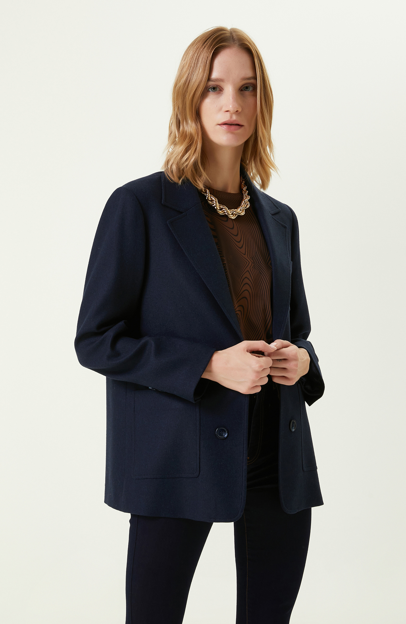 Lacivert Torba Cep Detaylı Ceket