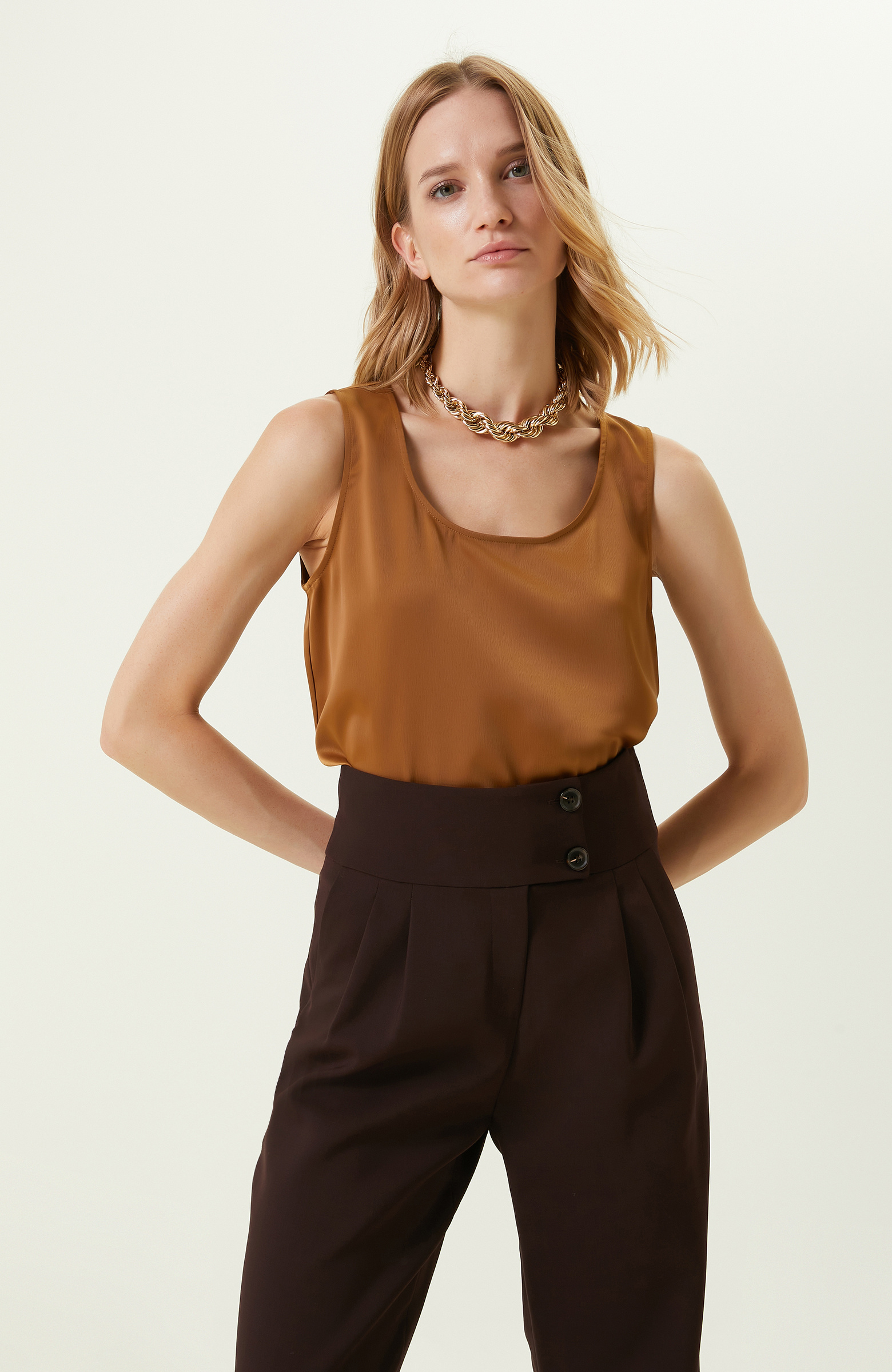 Camel Kalın Askılı Bluz