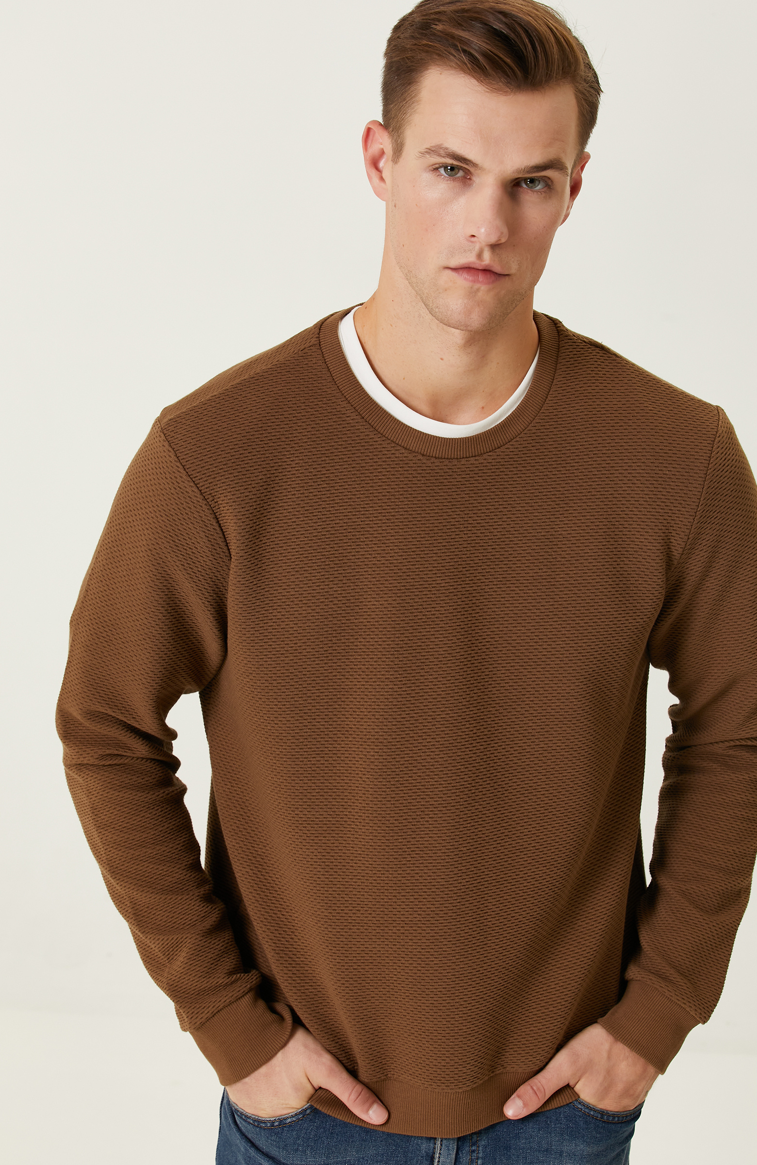 Slim Fit Vizon Jakarlı Sweatshirt