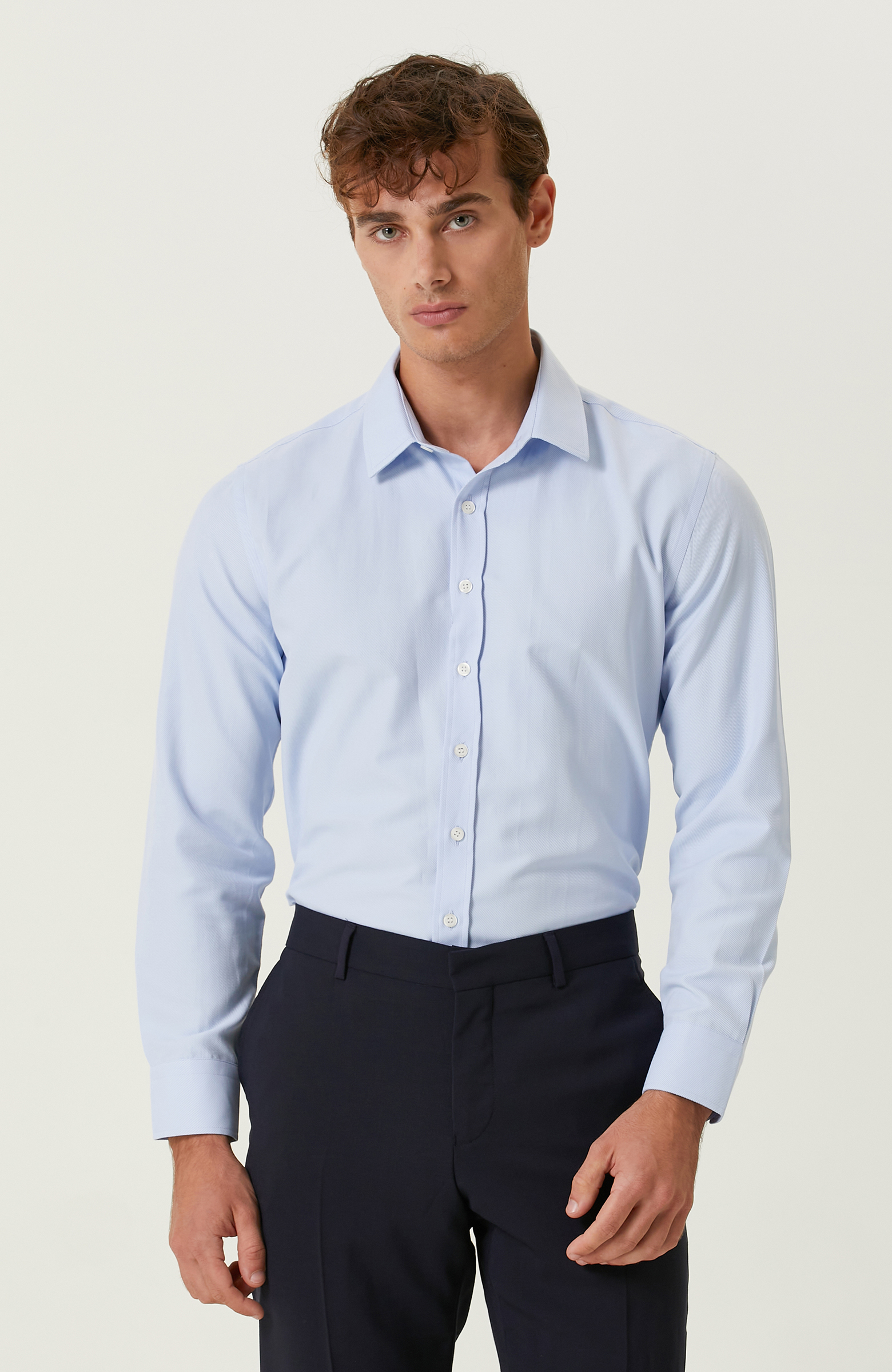 Mavi Diyagonal Gömlek