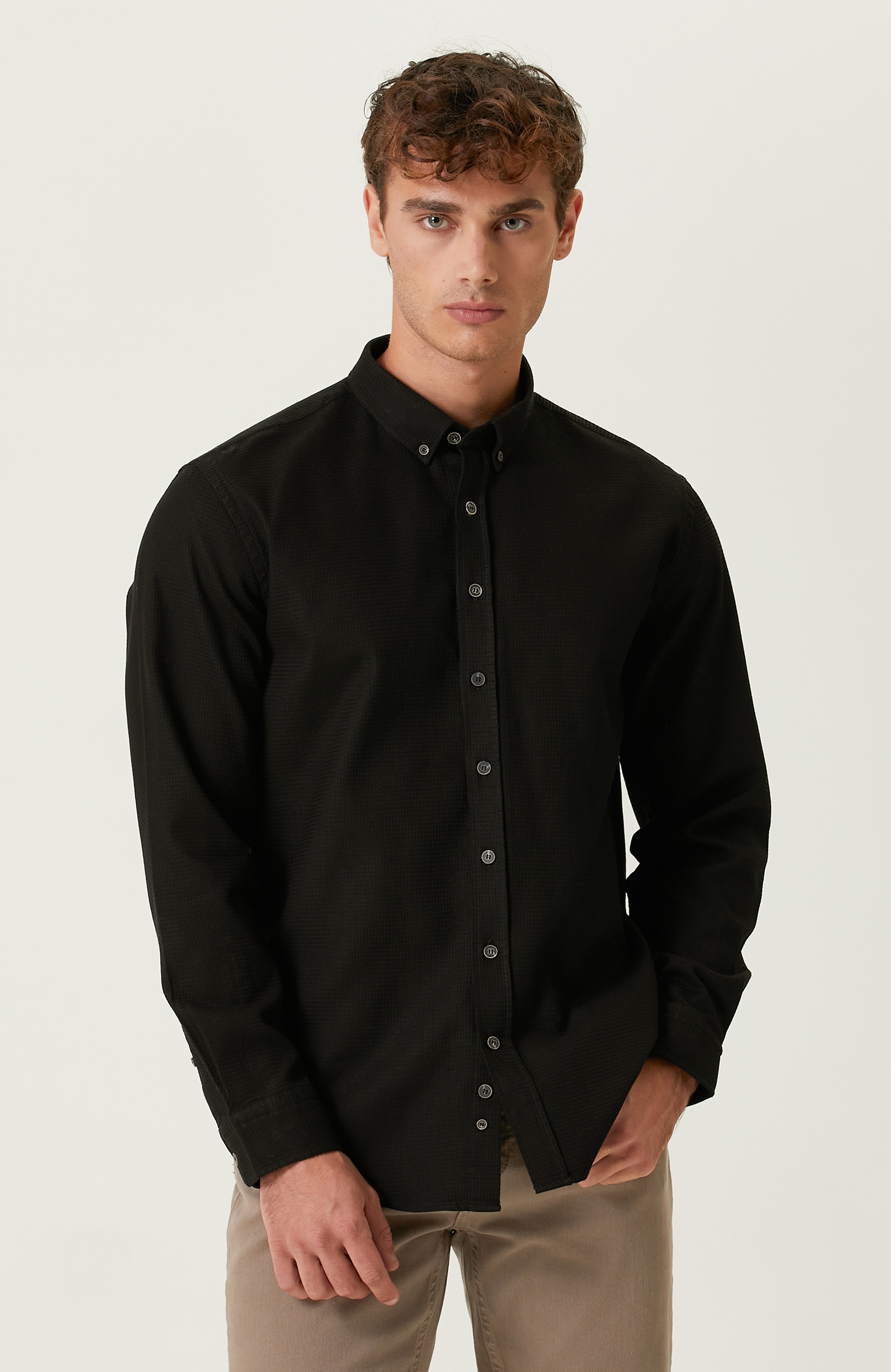 Pamuklu Siyah Petek Desenli Gömlek