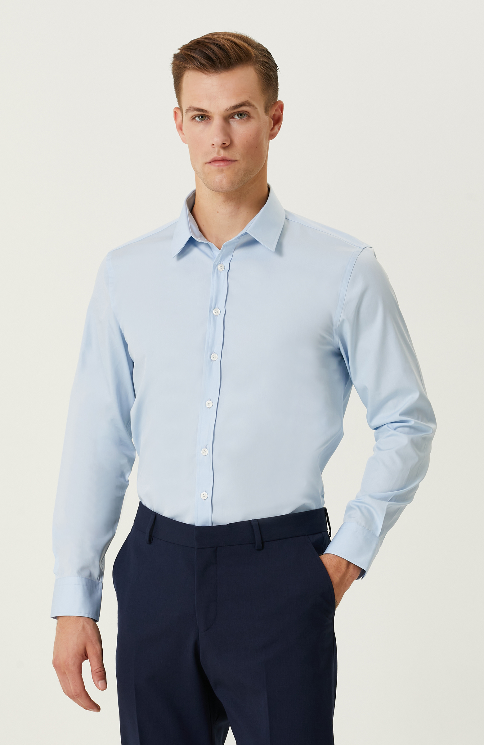 Açık Mavi Pamuklu Gömlek