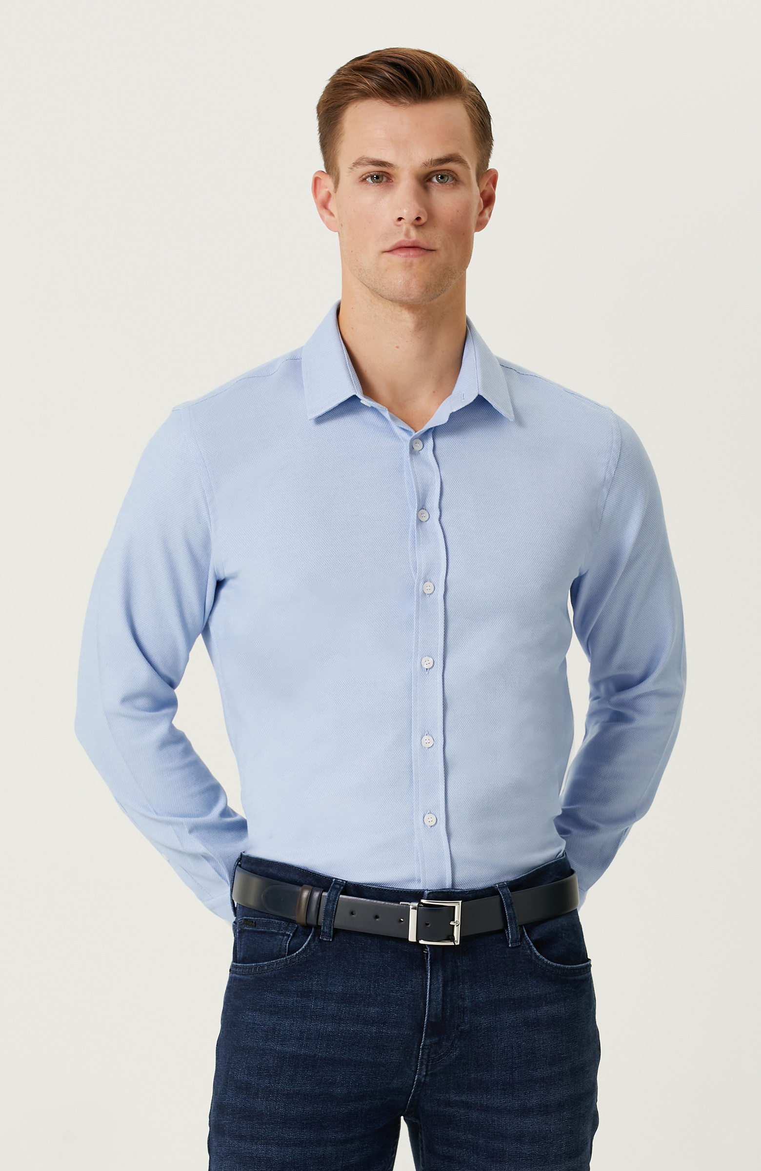 Açık Mavi Likralı Gömlek