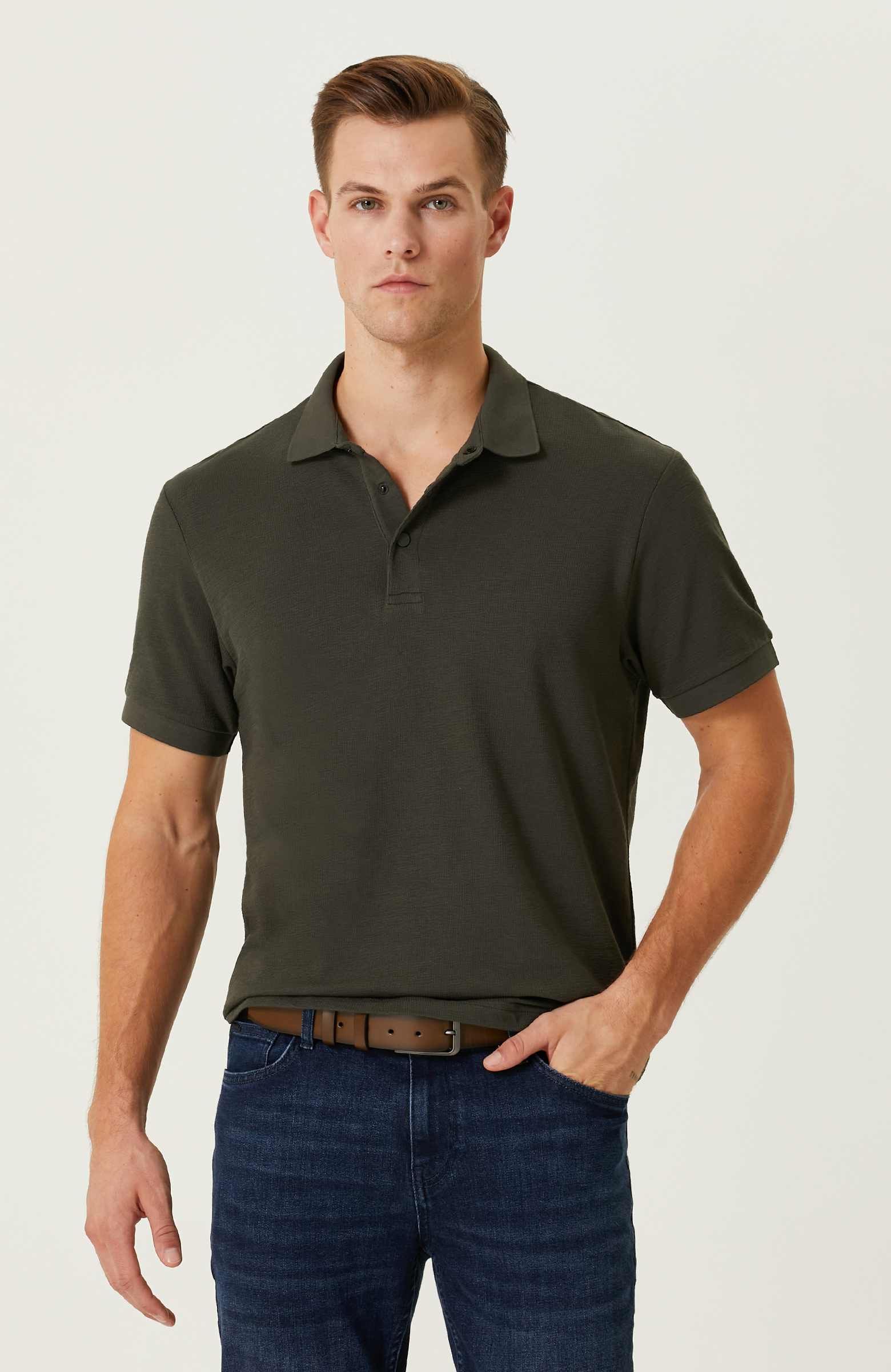 Haki Pamuklu Polo Yaka Tshirt