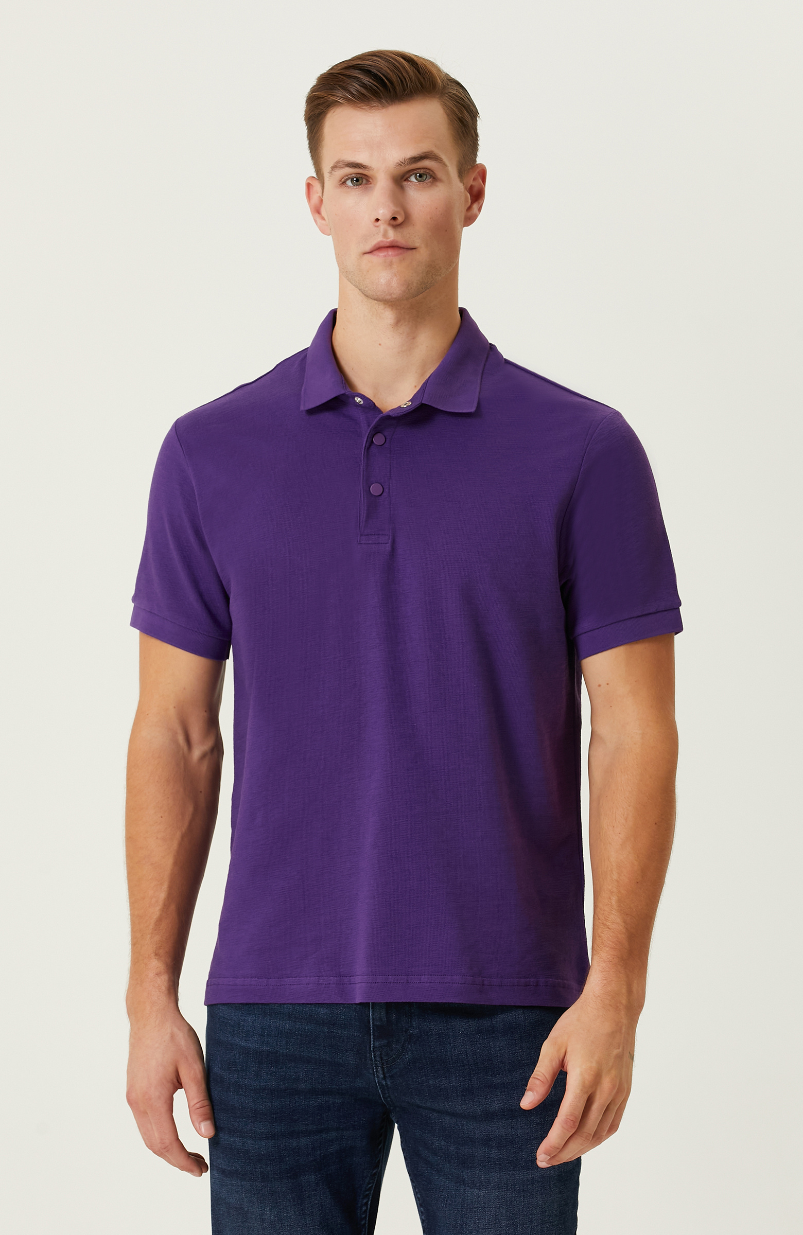 Mor Pamuklu Polo Yaka Tshirt